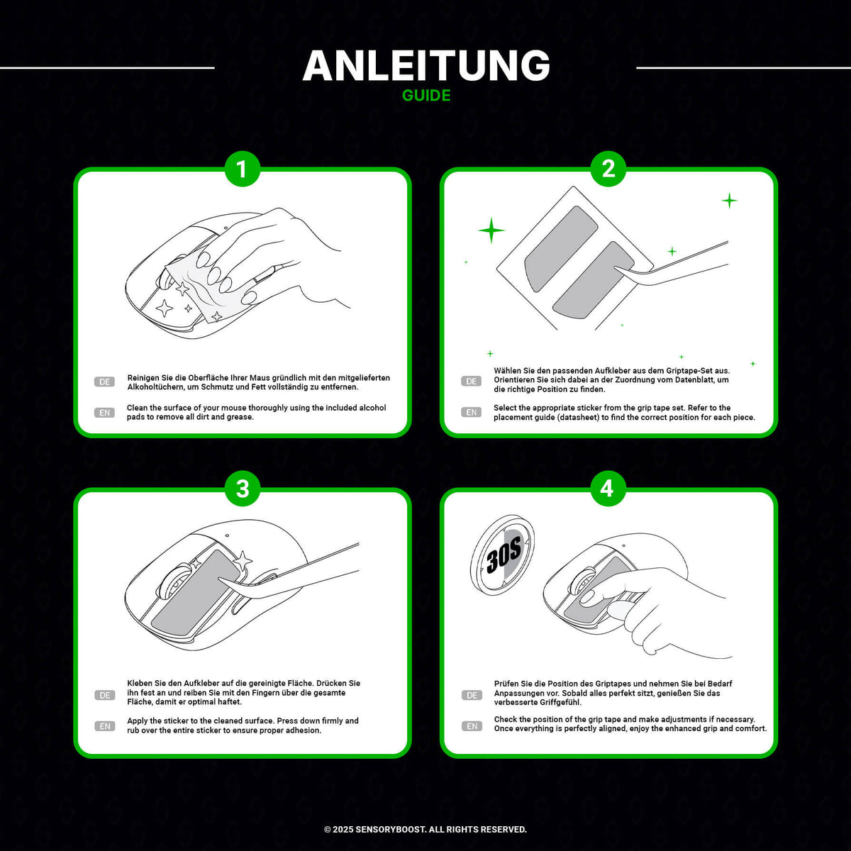 SensoryBoost® Grip Tape Set + Pad für Logitech G305, G Pro Gaming Maus